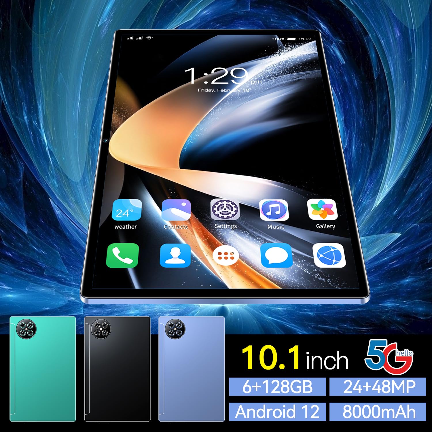 deriny X90 10 inch Android Tablet,1080p Full HD,Long Lasting Battery,Dual Camera,6GB RAM 128GB ROM,Dual SIM,WiFi,GPS,Bluetooth,Fire HD Kids Tablet,Widely Compatible with App(Blue)