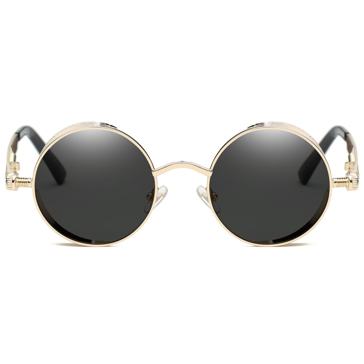 Dollger Sunglasses Unisex Vintage Steampunk Gothic Retro Metal Round Circle Frame Sunglasses 2 pairs Pack Black Frame and Gold Frame