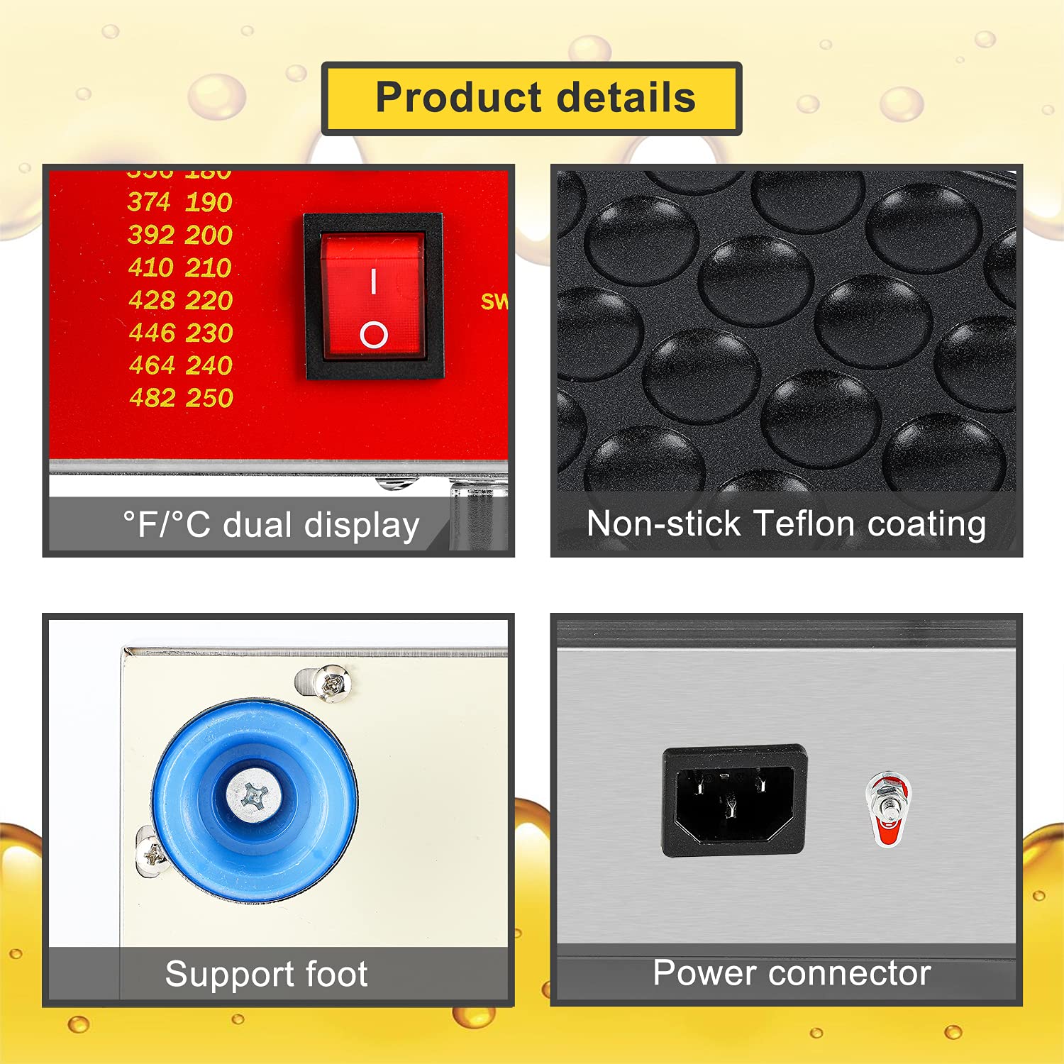 Hanchen Electric Dorayaki Maker Commercial Muffin Bake Machine 50Pcs Double Switch Poffertjes Grill Dutch Mini Pancake Maker Non-stick Surface for Bakery Home and Kitchen Restaurant Leisure Snack Bar (110v 60Hz American Plug)