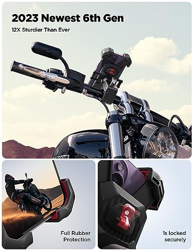 JOYROOM Motorcycle Phone Mount, [1s Auto Lock][100mph Military Anti-Shake] Phone Holder for Bicycle, [10s Quick Install] for Handlebar Mount, Compatible with iPhone 15 Pro, Samsung, All Cell Phone