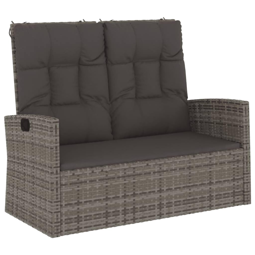 KTHLBRH Reclining Patio Bench with Cushions Gray 46.5" Poly Rattan Garden Bench Deck Bench Porch Bench Outdoor Bench for patios, Gardens, Decks