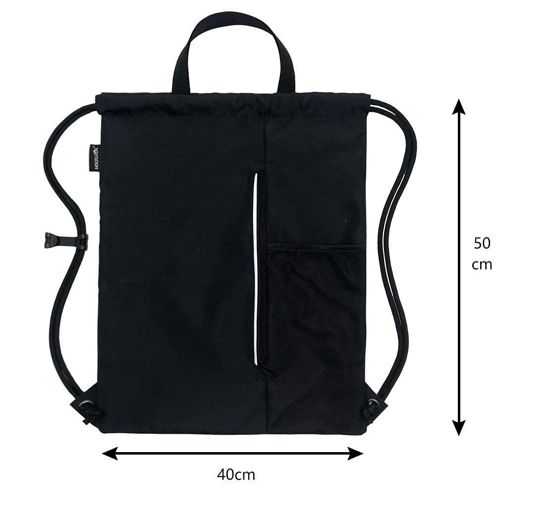 HOLYLUCK Drawstring Backpack Sports Gym Bag String Bag Sports Sackpack Gym Sack for Women Men with Zipper - black