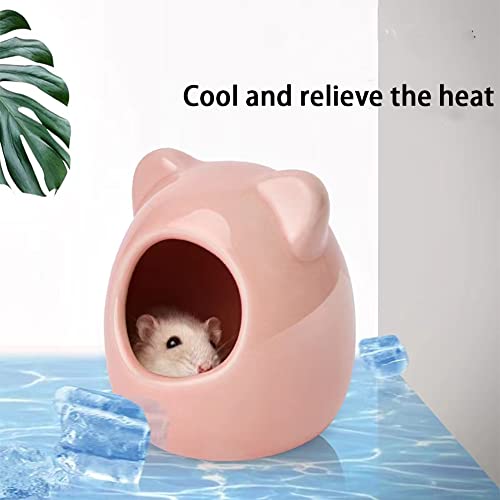 Small Pet Hideout Pink Ceramic House Cute Cave Critter Hut Nest for Mini Animals Gerbils Chinchillas Hamster Mice Rat - S/L