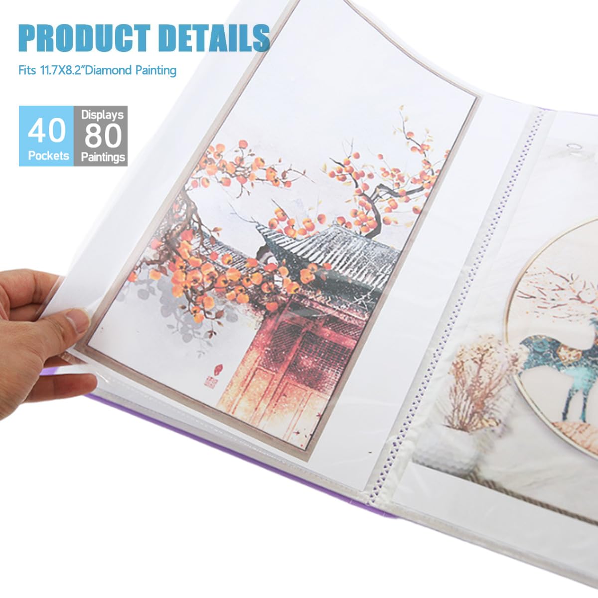 Mayibuluo 2PCS A4 Diamond Painting Storage Book, Diamond Painting Folder, 40 Pockets Diamond Painting Storage Book,Hold Up to 80 Diamond Paintings