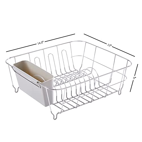 Sweet Home Collection 2 Piece Dish Drying Rack Set Drainer with Utensil Holder Simple Easy to Use Fits in Most Sinks, 14.5" x 13" x 5.25", Silver