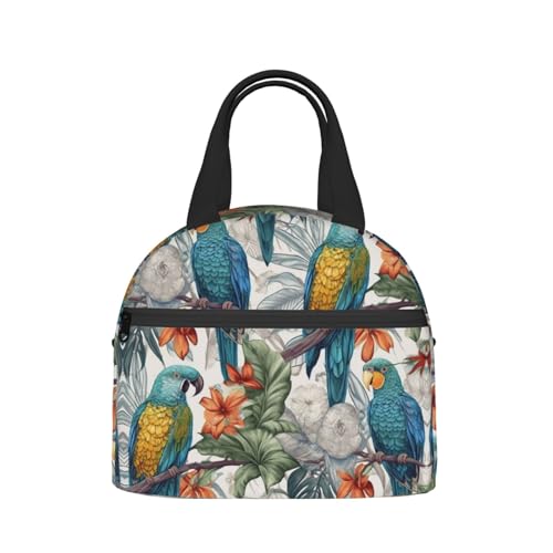 DEHIWI Parrots On Branches Lunch Bag For Women Men Reusable Insulated Lunch Box Lunch Cooler Tote Bag For Work Picnic Travel