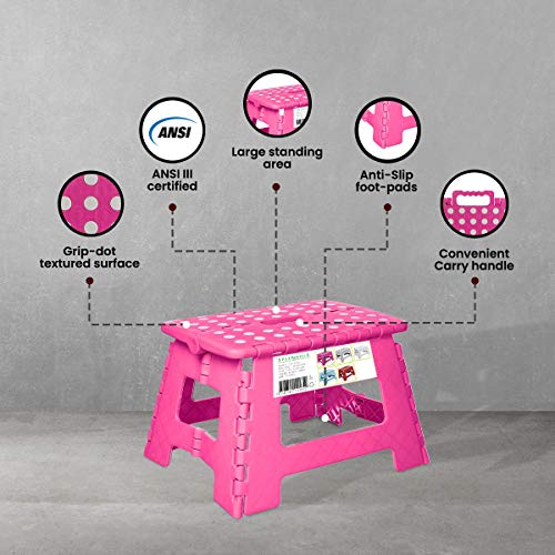 SPLENDOLE Folding Step Stool - 9-Inch Non-Slip Foot Stool for Kitchen, Bathroom, Living Room - Compact and Lightweight Stool Chair with 250-Lb Maximum Weight Capacity Step Stools for Kids and Adults