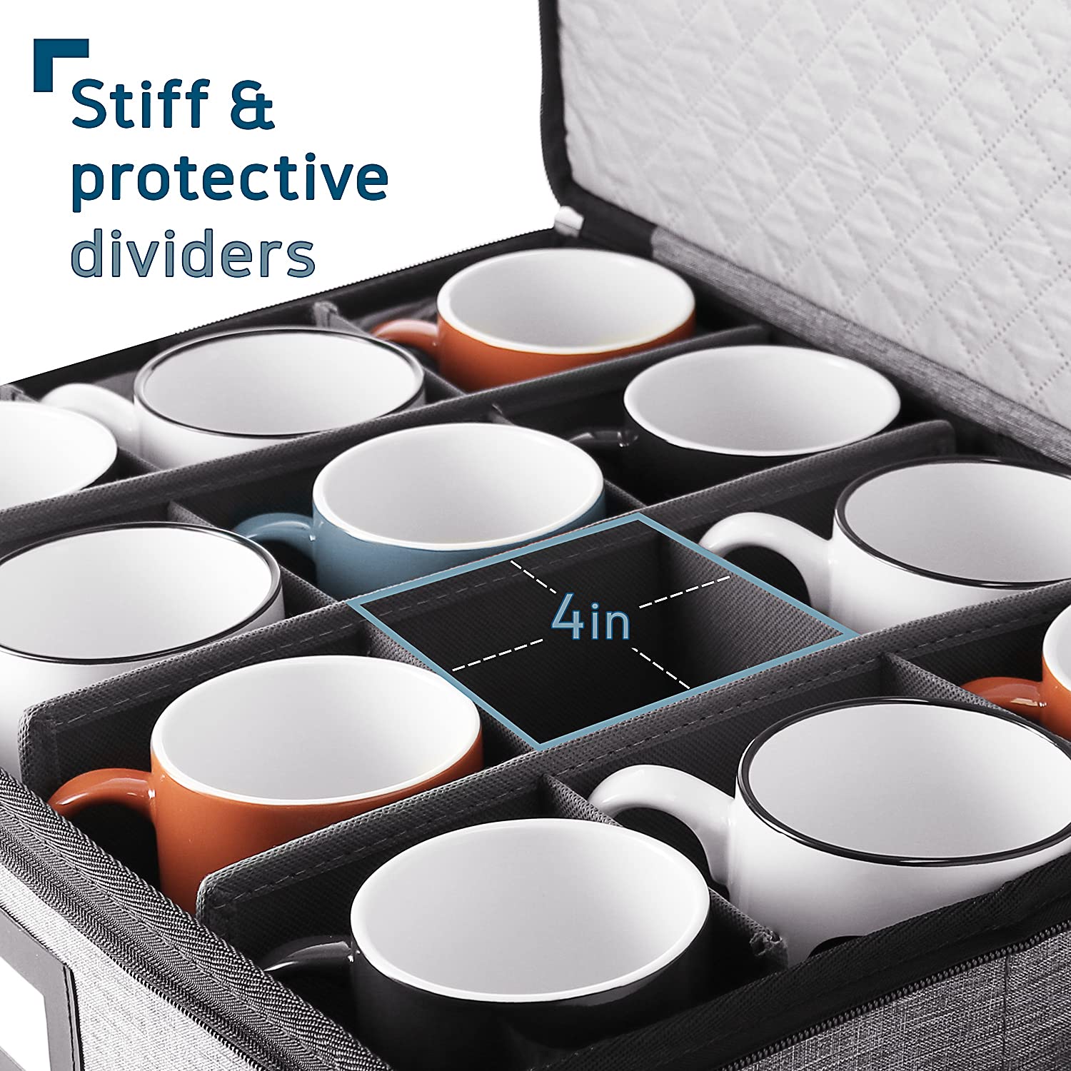 Fine China Storage Containers Hard Shell β 5 Piece Dish Storage Containers, Quilted and Stackable Mug Storage and Plate Storage Containers, Dish Organizer with Dividers for Moving and Seasonal Storage