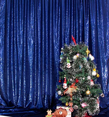 SquarePie Sequin Backdrop Opaque Non-Transparent Satin Photo Booth Photography Background Selfie Wall Video Live Sparkly Curtain for Wedding Patry 10FT x 10FT Navy Blue