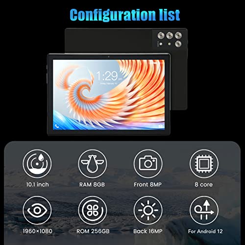 Dpofirs S30 Pro 10.1 Inch 4G WiFi Tablet, Octa Core 8GB 256GB Android 12 Touch Screen Tablets, 1960x1080 FHD, 8MP 16MP, 7000mAh Tablet PC for Home Office(Black)