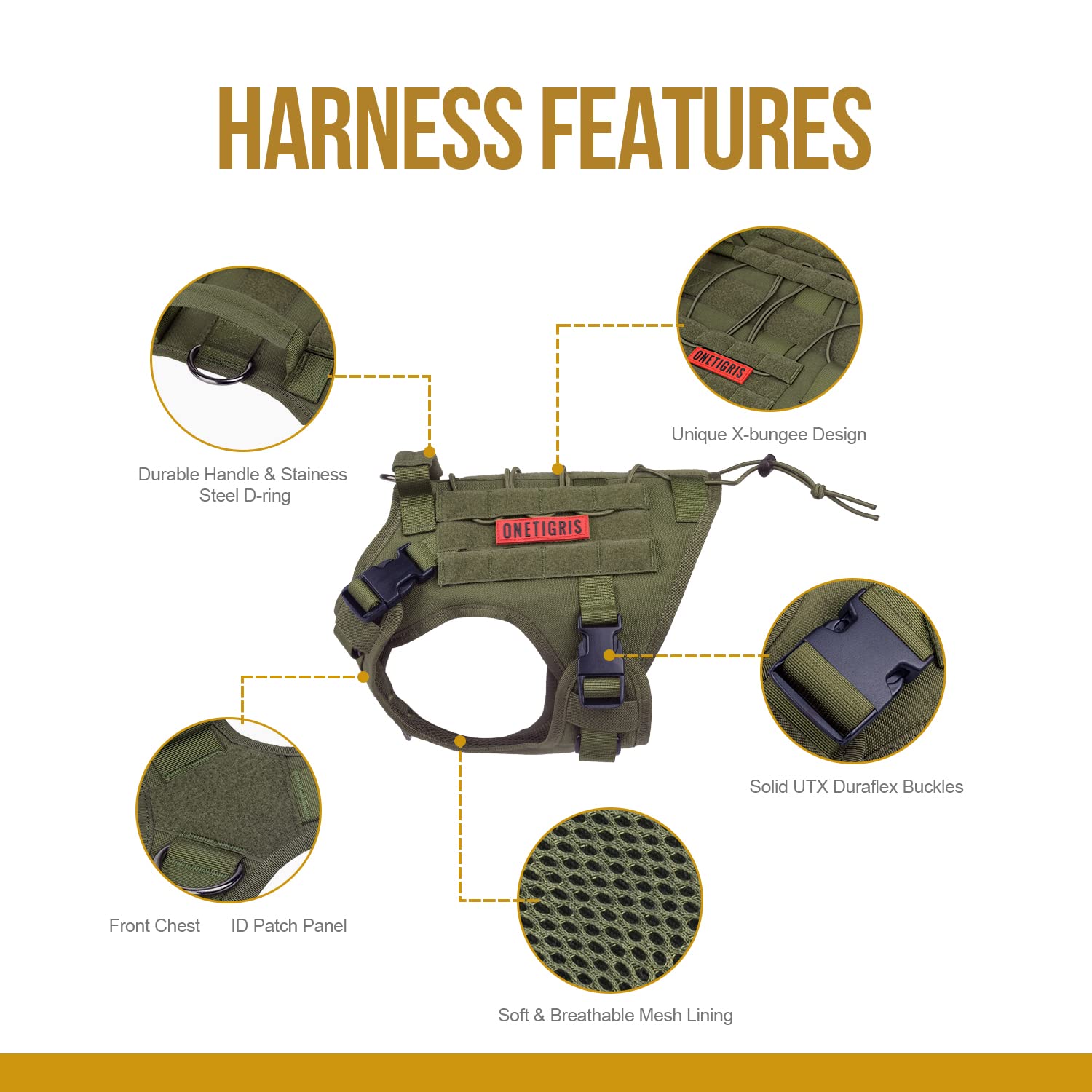OneTigris Dog Harness, Tactical Dog Harness No-Pull Breathable Adjustable Pet Vest with Handle for Outdoor Walking(Ranger Green,Small)
