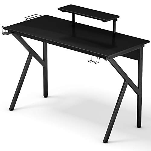 Tangkula Gaming Desk Computer Desk, Gaming Workstation with Cup and Headphone Holder, K-Shaped Gamer Table, PC Laptop TableĀ for Pro Gamer