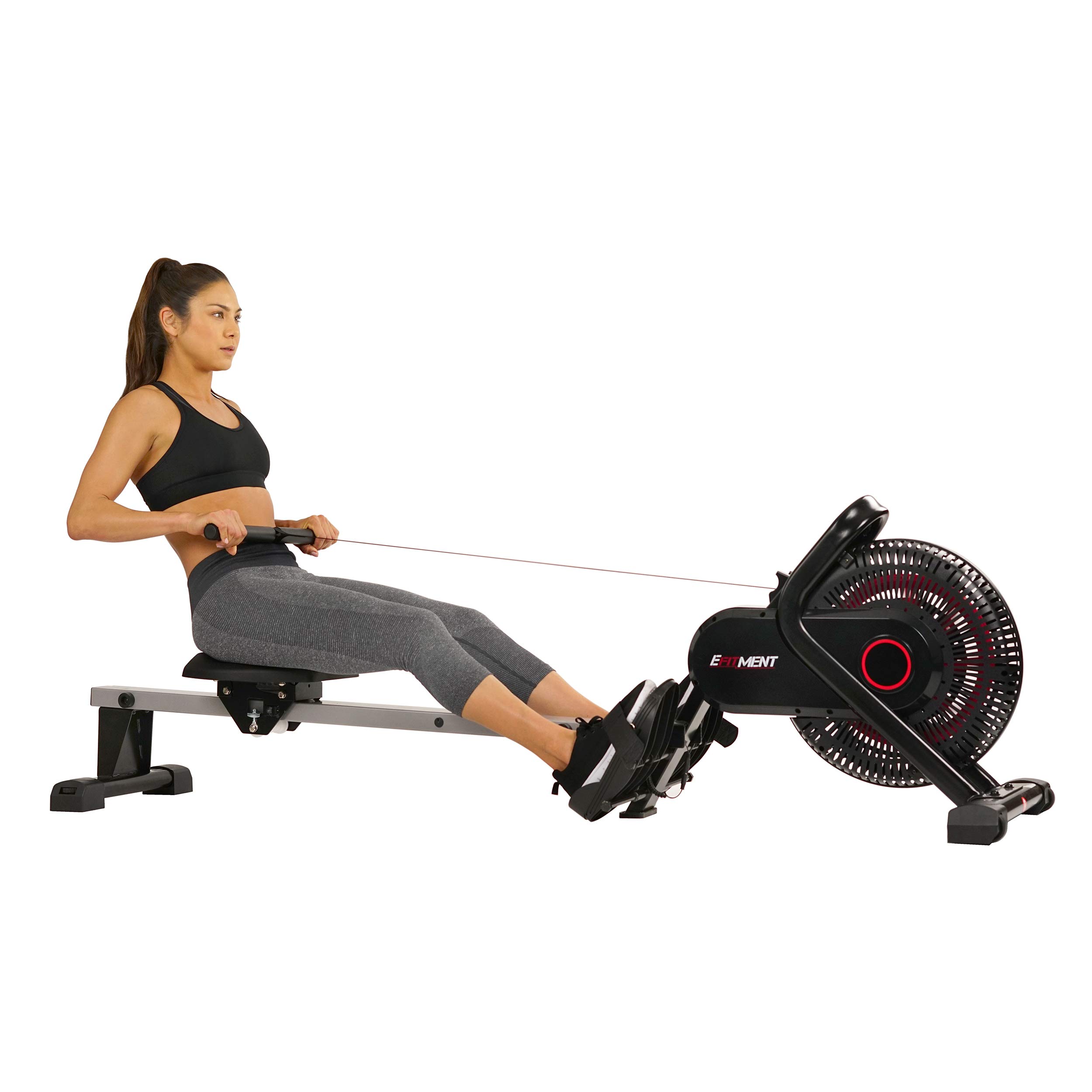 EFITMENT Aero Air Fan Rowing Machine Rower w/LCD Monitor, 245 LB Weight Capacity, 51 Inch Rail Length - RW036