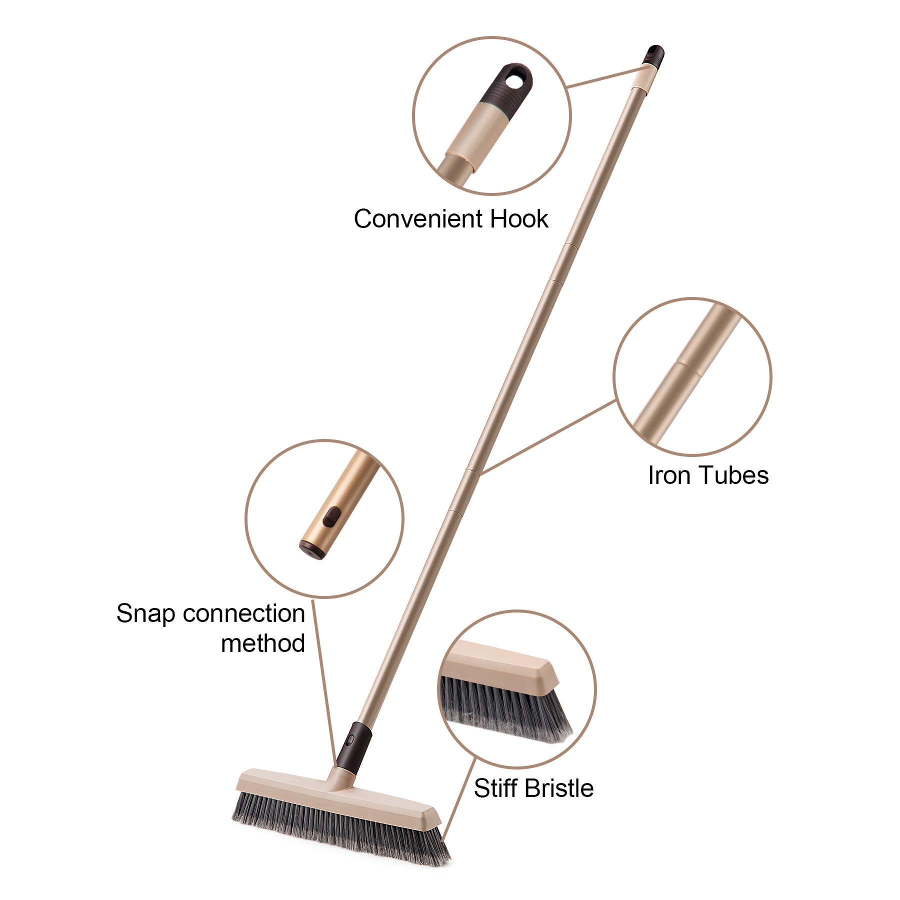 Eyliden Push Broom, 12.6" Wide Multi-Surface Angle Broom, 48" Long Handle, Stiff Bristle Broom Brush for Cleaning Tile Bathroom Patio Garage Deck Concrete Wood Stone Tile IndoorOutdoor Rough Floor