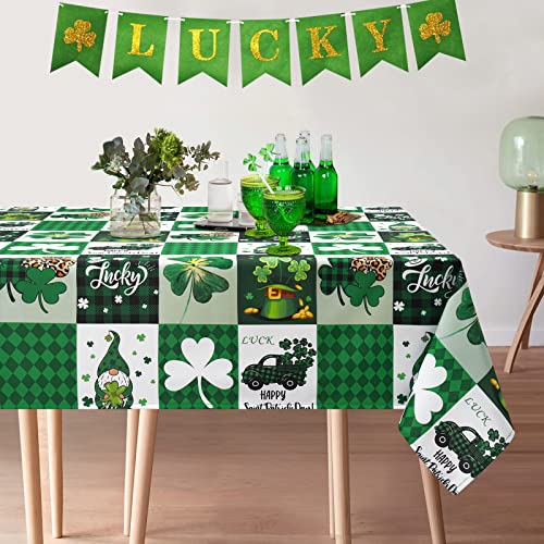 NatuBeau St. Patrick’s Day Tablecloth Rectangle 60x84 Inch, Gnomes Buffalo Plaid Shamrock Table Cloth for St Patricks Day, Lucky Green Shamrock Table Cover for Dinning Room Kitchen Party Decor