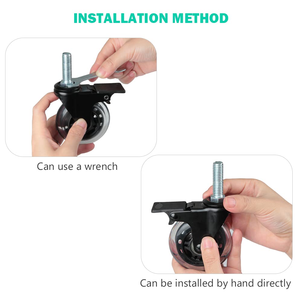 Hirate 3" Stem Swivel Casters Heavy Duty Lockable Casters 1/2"-13 x 1.5" Threaded Stem Caster - Pack of 4 for Furniture Trolley Dolly, Included with Flange Lock Nuts