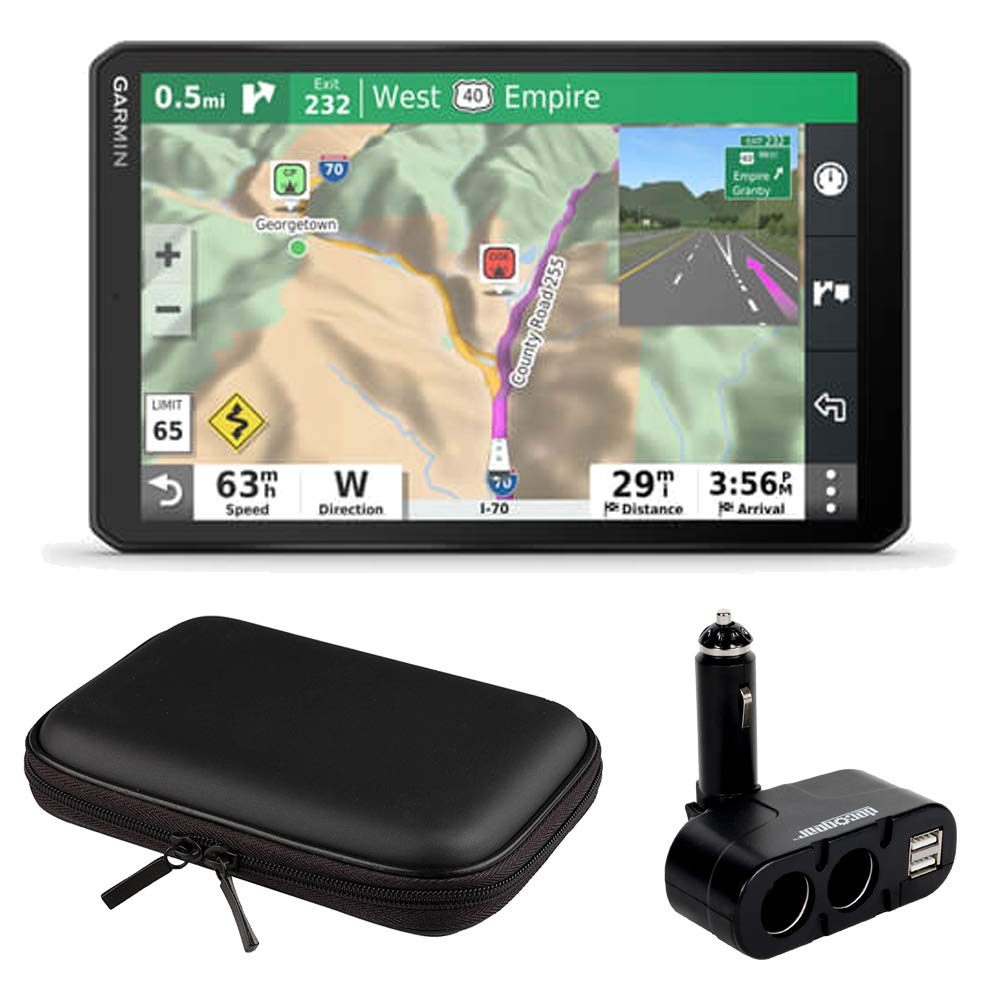 Garmin 890 8-inch RV GPS Navigator Bundle with Car Charger Expander and Hard Shell EVA Case for Tablets/GPS (010-02425-00)
