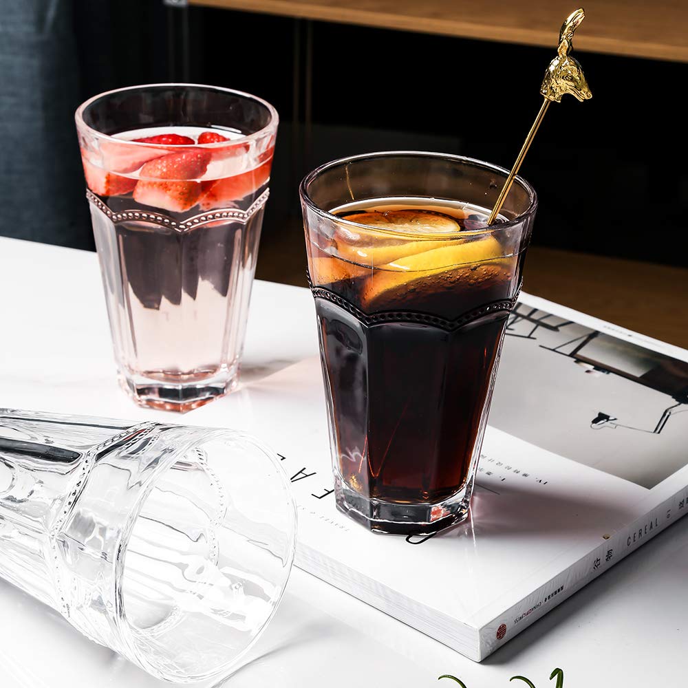 G Pearl Ridge Large Highball Drinking Glasses Set Of 6,13 oz Durable Stackable Iced Beverage For Soda, Juice, Milk, Coke, Beer Spirits Old Fashioned Glasses - Dinner Bar,Water Tumblers For Daily Use