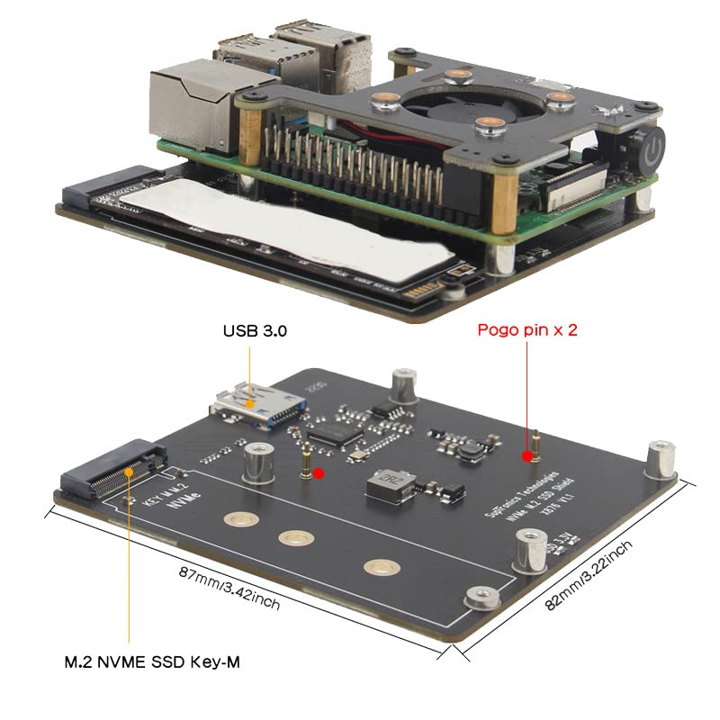 KALEN X876 V1.1 M.2 NVME SSD Expansion Board+X732 V1.1 Expansion with Kit Pi 4B Storage