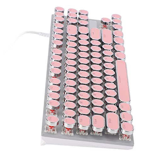 Mechanical Gaming Keyboard, 87 Keys 26 RGB Backlit USB Wired Keyboard Waterproof with Red Switches for Win ME, for Win2000, for Win XP, for Vista, for Win7, for Win8, for(Pink Electroplating Punk)
