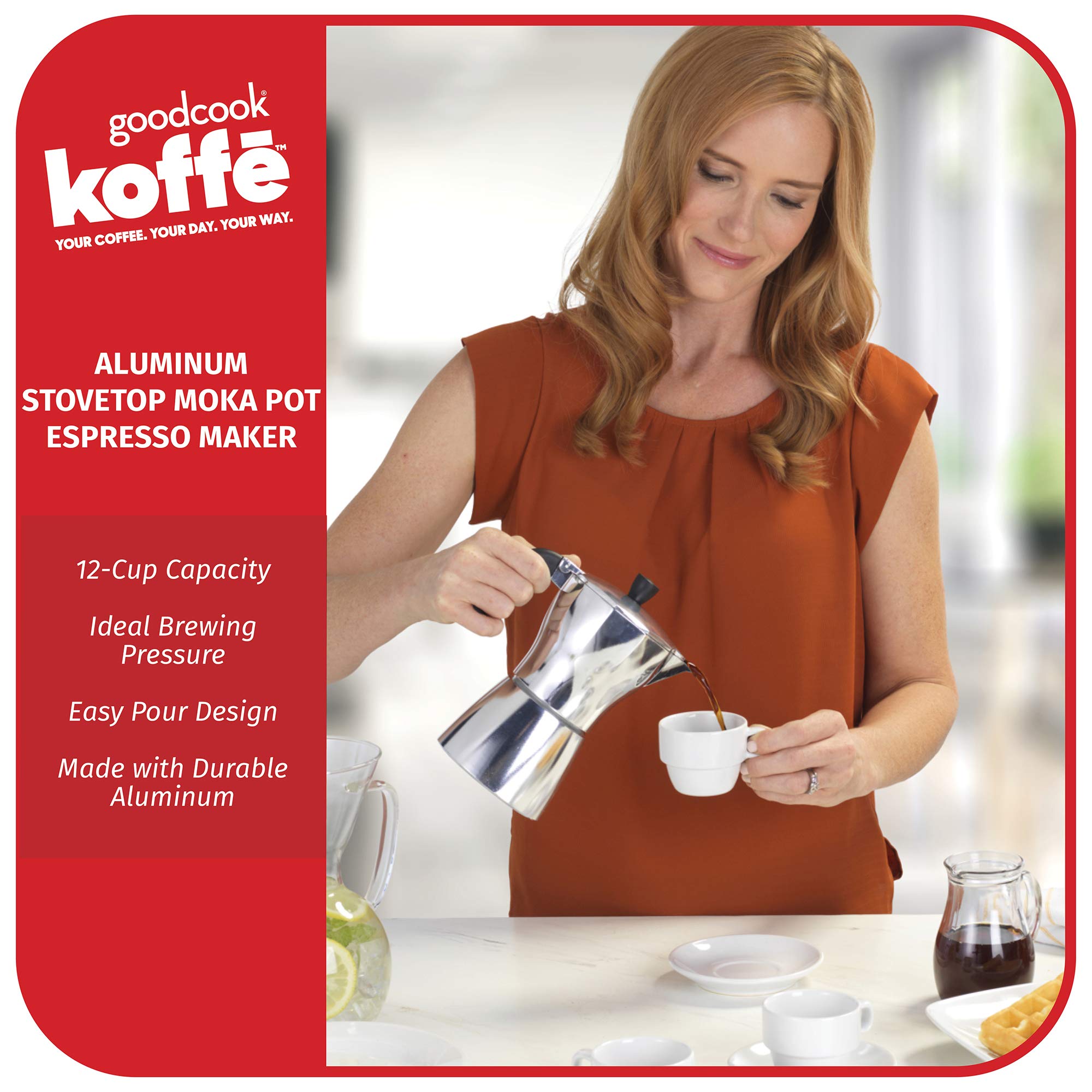 GoodCook Koffe 12-Cup Aluminum Stovetop Moka Pot Espresso Maker, Silver