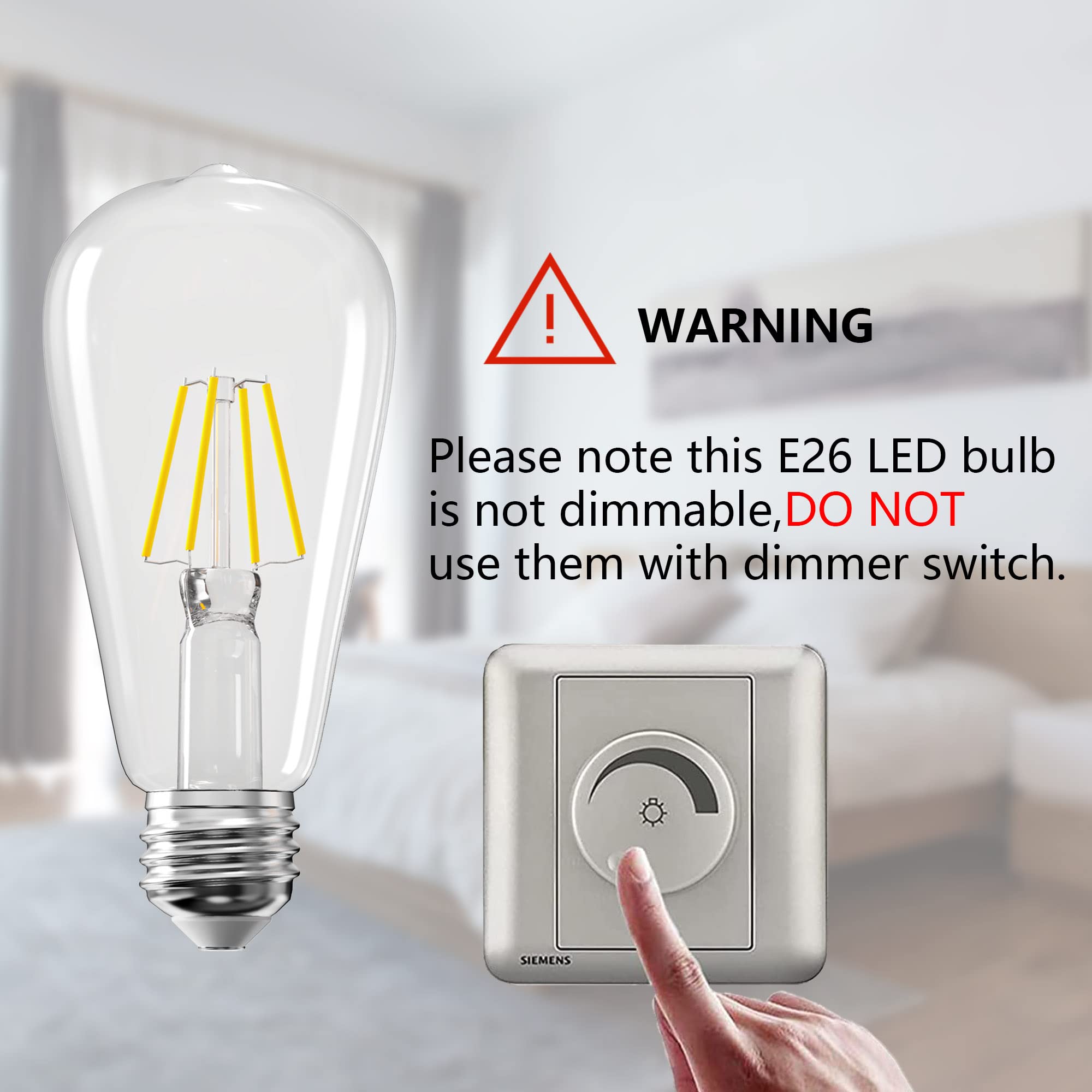 Espird Vintage LED Edison Bulbs, E26 Edison Light Bulbs 6W Equivalent 60W, Antique Filament Bulbs st64 Edison LED Bulb Bright White 4000k, Non-Dimmable, 4 Pack