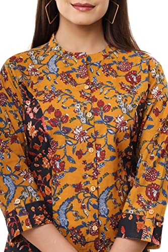 Vihaan IMPEX Yellow Floral Printed Hot Tunic Casual Kurti Top for Women Shirt for Ladies
