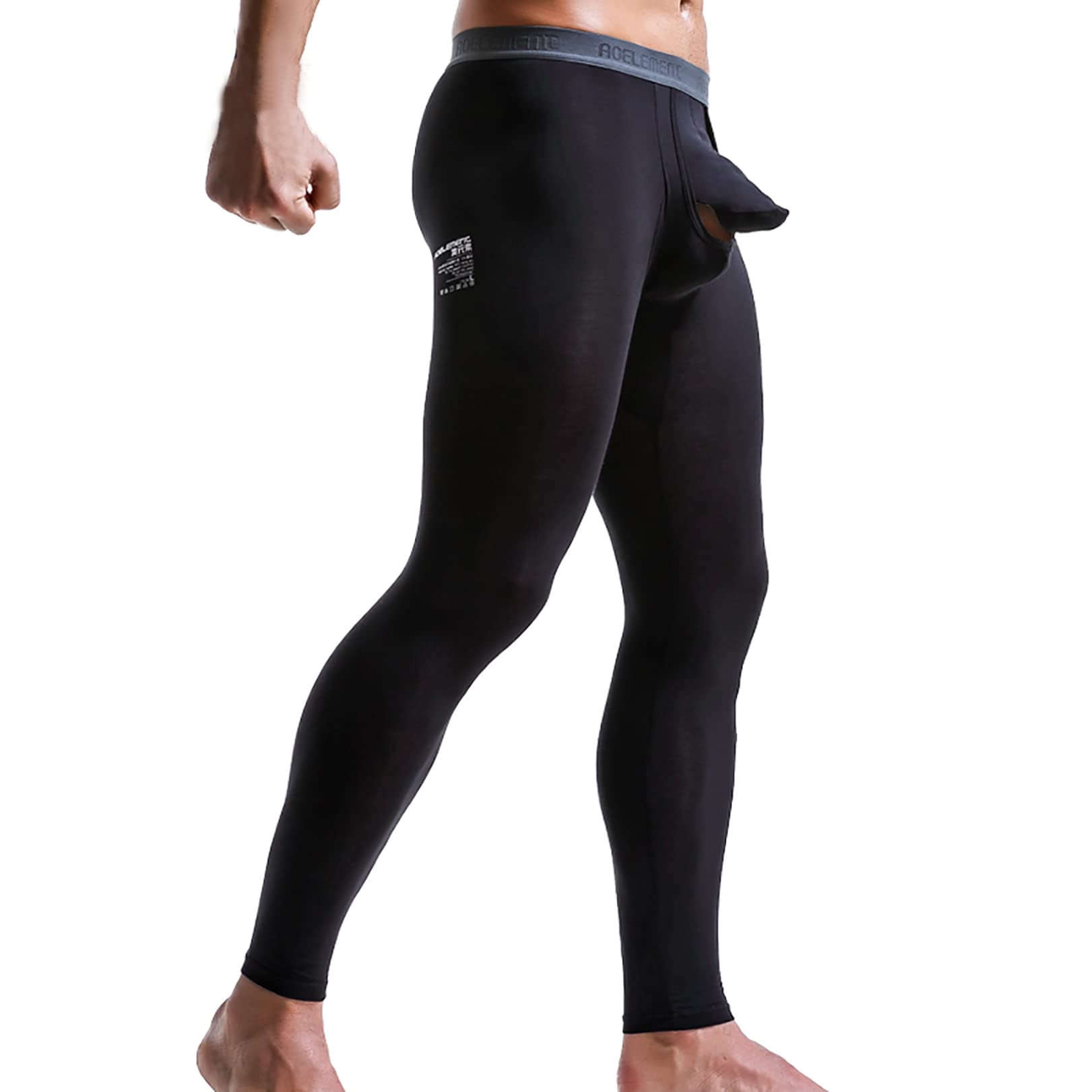 FEESHOW Men's Thermal Underwear Thermal Bottoms Magnetic Thermal Pants Modal Base Layer Bottoms Long Johns Pants Black XX-Large