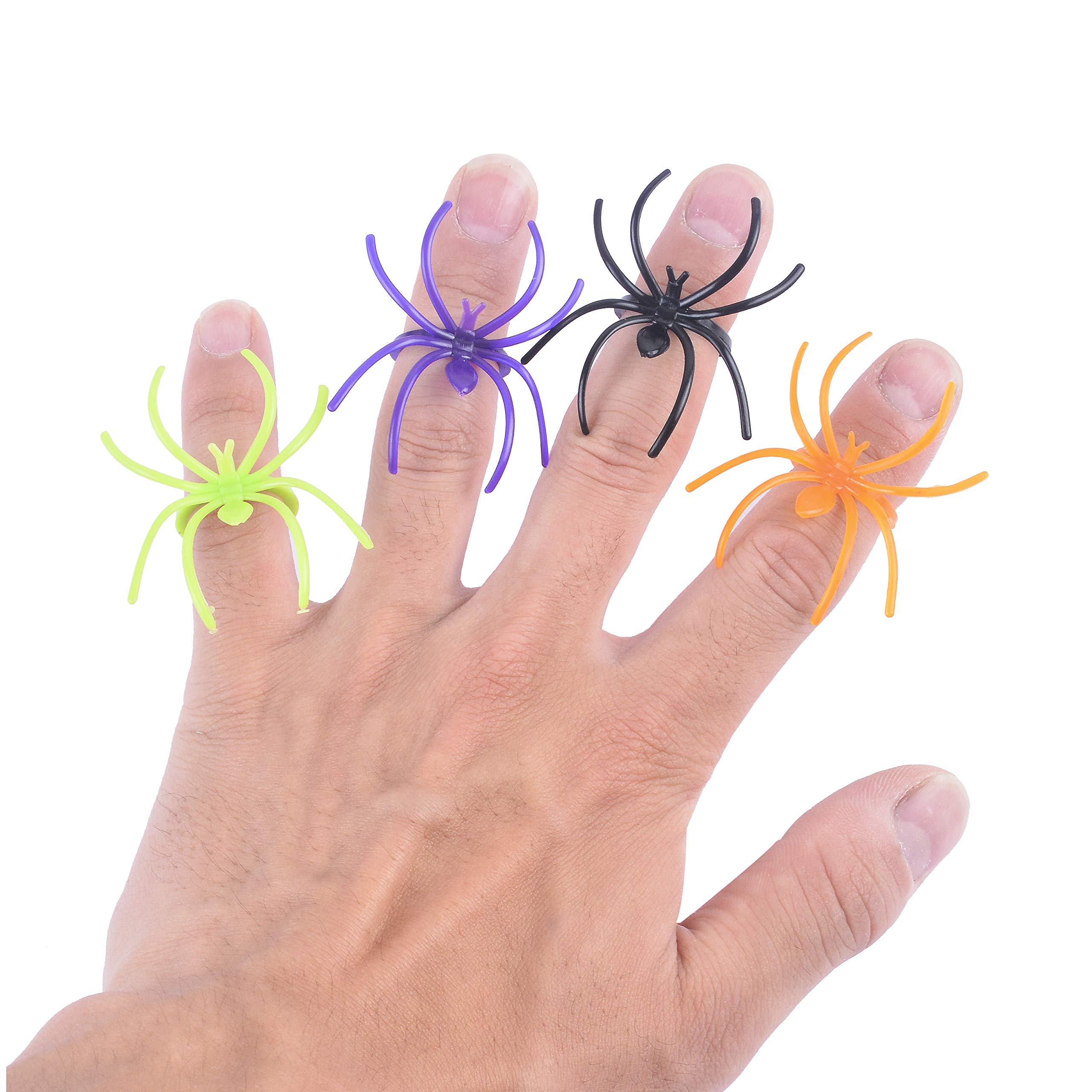 Tanlee 300 Pieces Halloween Plastic Spider Ring Stretch Spider Web Decor Table Scatter Cupcake Topper for Halloween and Spider Themed Party supplies