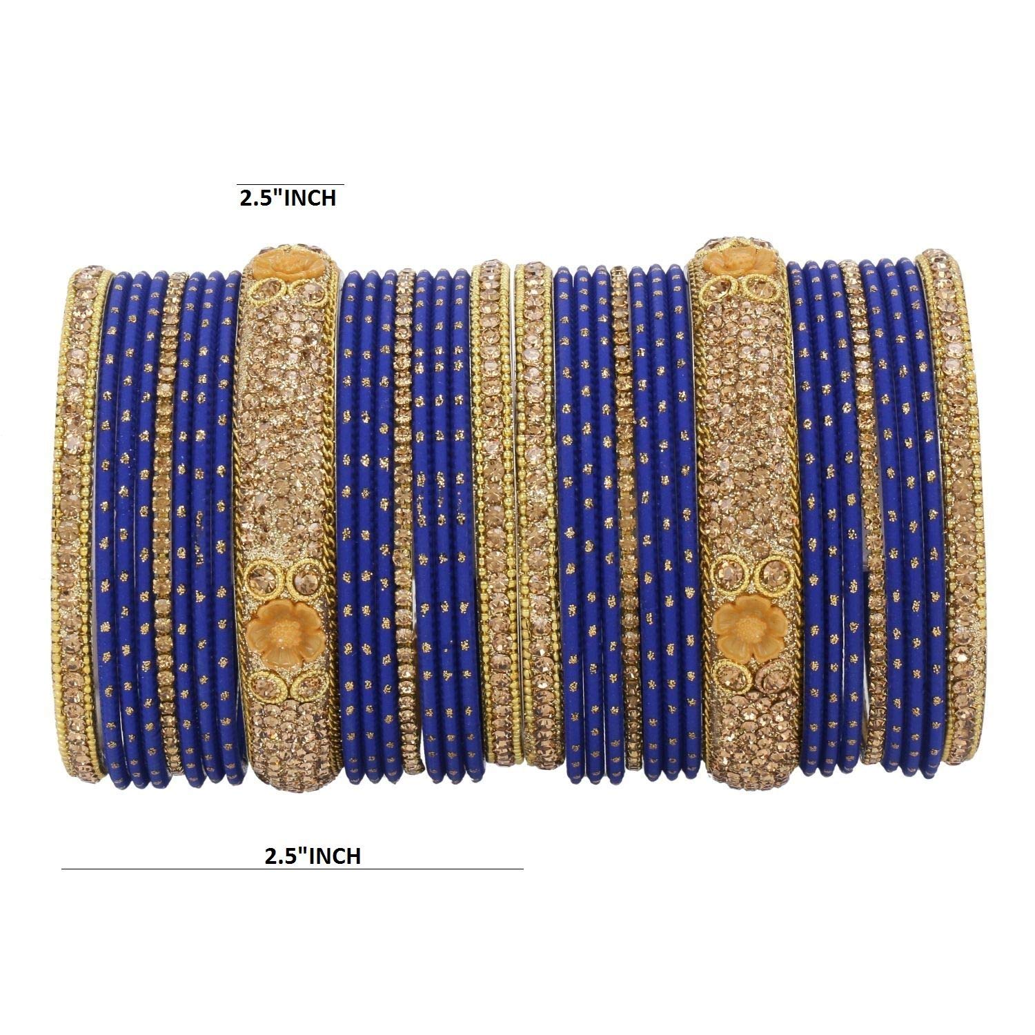 Efulgenz Indian Bangles for Women Indian Bangle Set Rhinestone CZ Crystal Wedding Bridal Metal Bangle Bracelets Jewelry (Royal Blue, 2-6)