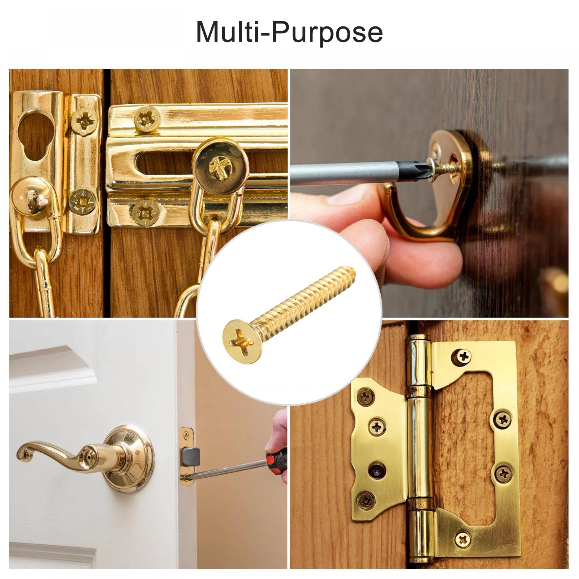 uxcell Brass Wood Screws, M5x40mm Phillips Flat Head Self Tapping Connector for Door Hinges, Wooden Furniture, Home Appliances 32Pcs