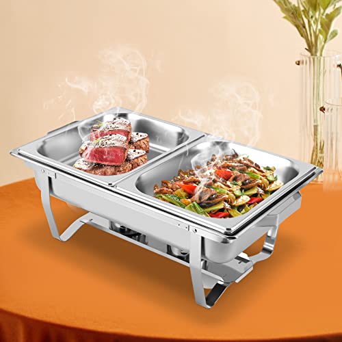 Stainless Steel Catering Chafer Chafing Dish Set, 3.17/9.5Q Buffet Party Food Warmer with Lid and Fuel Holderfor Parties, Wedding, Festival Gathering (Rectangle)