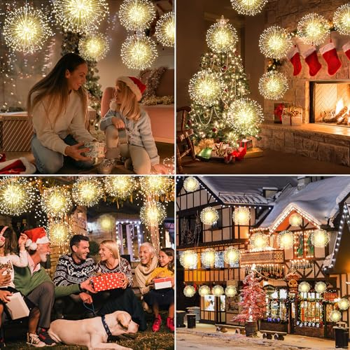 LetsFunny Fairy Starburst Christmas String Lights Wire Lights, 200 LED DIY 8 Modes Dimmable Lights with Remote Control, Decorative Hanging Starburst Lights Christmas Patio Indoor Outdoor Decoration