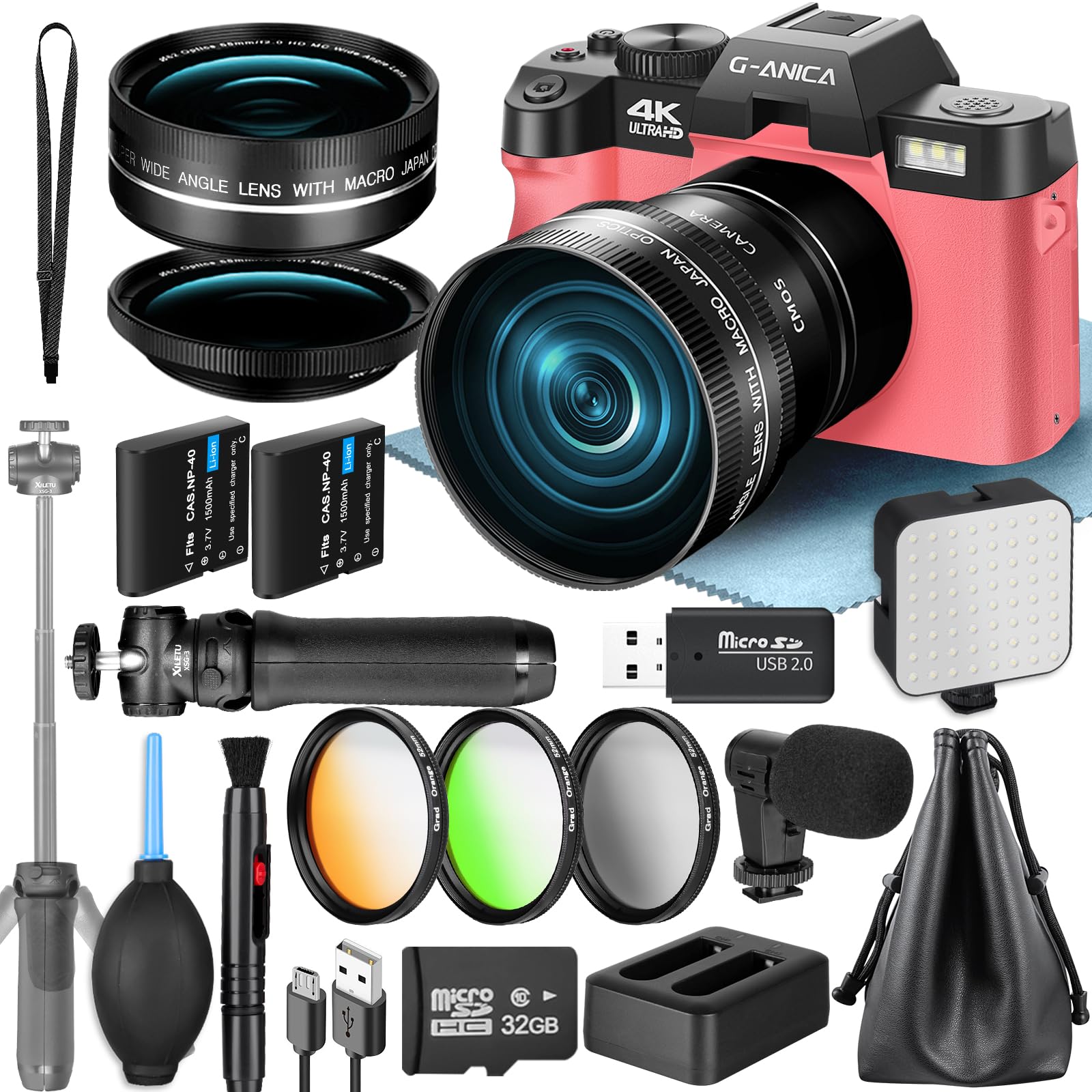 G-Anica 4K Digital Cameras for Photography, 48MP Vlogging Camera for YouTube with Microphone, WiFi and Tripod Grip,