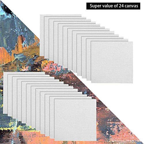 Dele 24 Pack Mini Canvas Panels 4x4 Artist Canvas Boards, Double-Wrapped Acid Free Small Art Canvas Value Pack for Oil & Acrylic Painting.