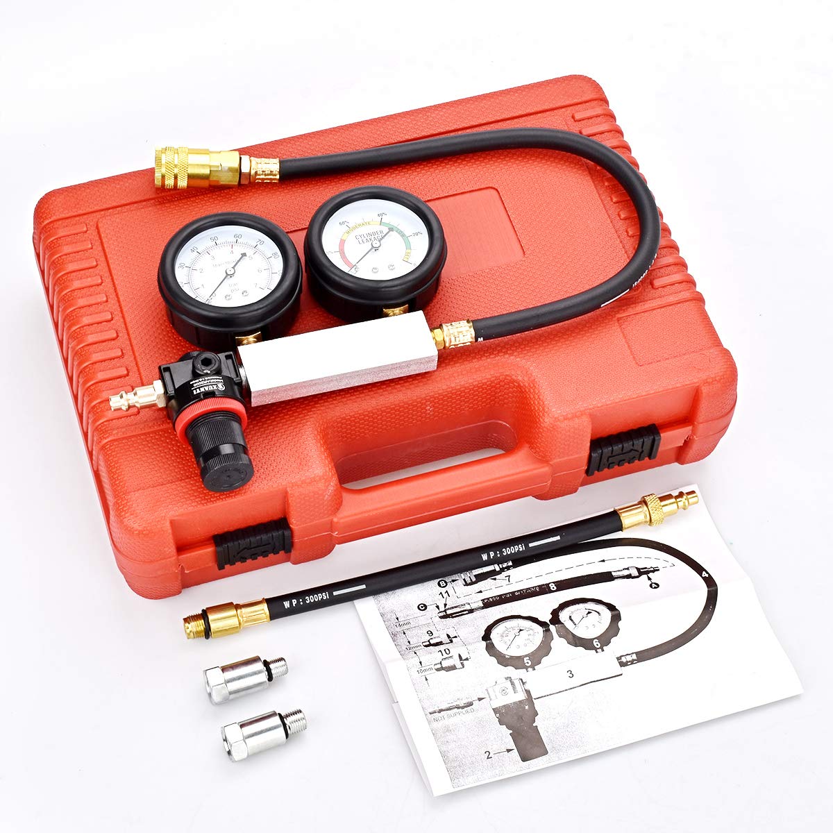 FAERSI Cylinder Leak Detector - Engine Compression Diagnosis Tester Kit - Cylinder Leakage Pressure Detector Test Set for Piston Ring, Valve, Head Gasket