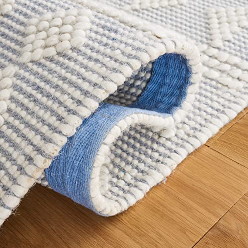 SAFAVIEH Natura Collection Accent Rug - 4' x 6', Ivory & Light Blue, Handmade Moroccan Boho Rustic Braided Tassel Wool, Ideal for High Traffic Areas in Entryway, Living Room, Bedroom (NAT342A)