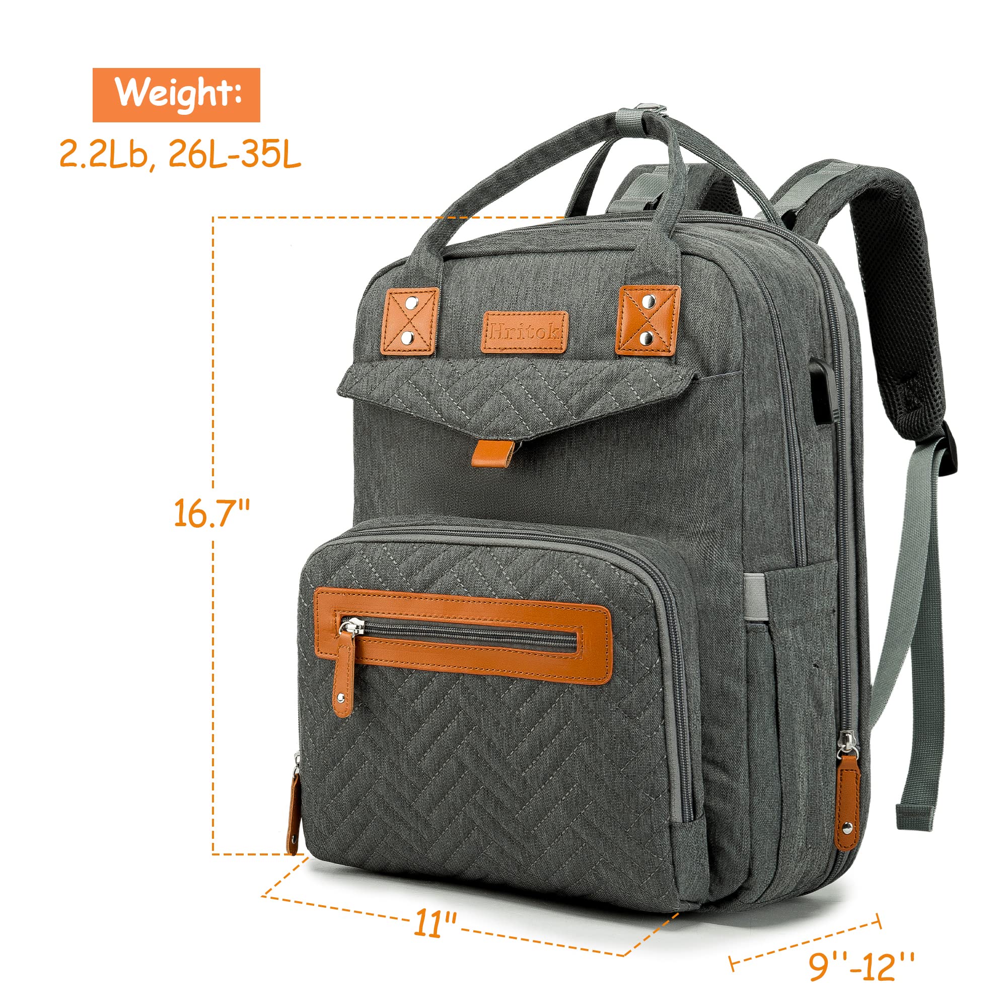 Hritok Diaper Bag Backpack, Expandable Baby Bags For Twins with Changing Pad & 24 Pockets, Unisex Stylish Travel Back Pack