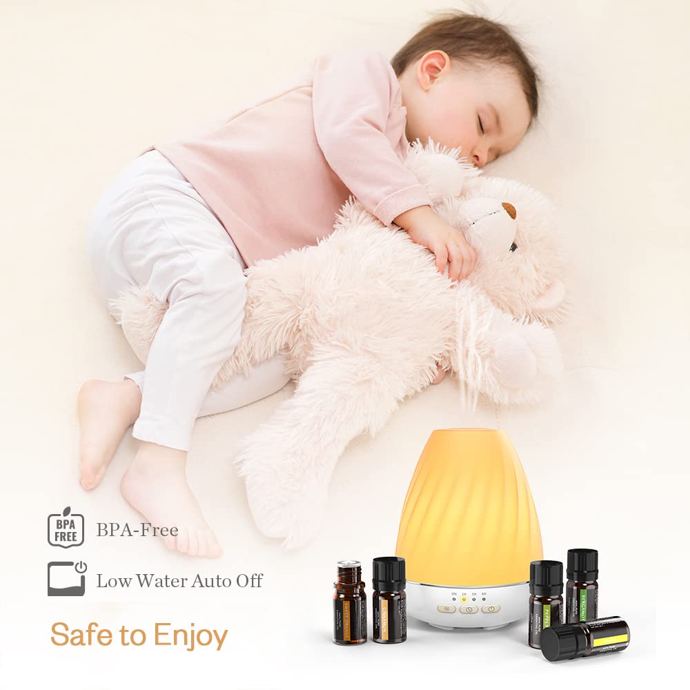 Essential Oil Diffuser & Top 12 Essential Oils Set, 200ml Aromatherapy Diffuser with 3 Timer & 7 Ambient Light Settings, Ultrasonic Diffusers for Essential Oils for Home -Lavender, Lemon and More