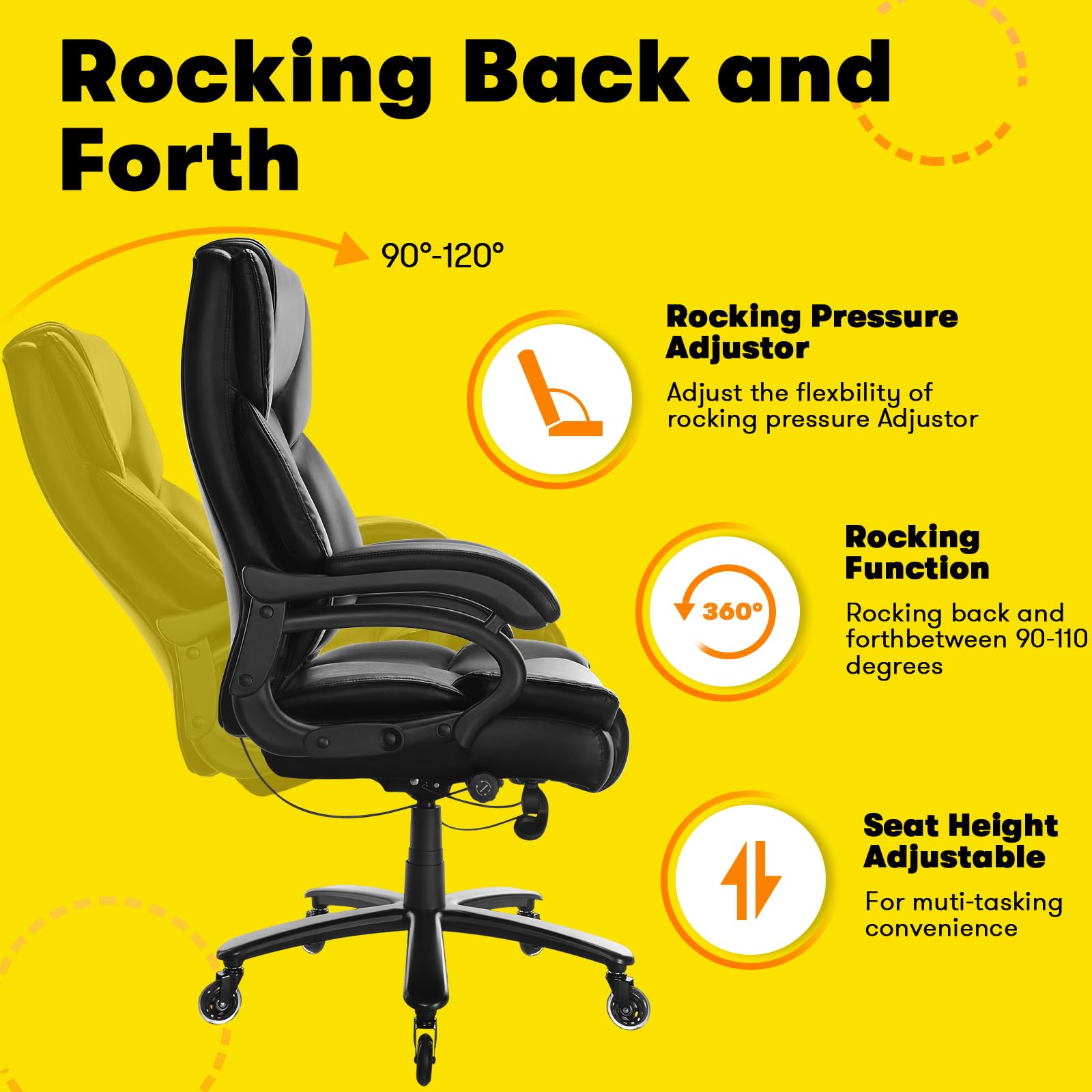 OFIKA Big and Tall Office Chair, 500lbs Office Chair for Heavy People - Adjustable Lumbar Support, Quiet Rubber Wheels Heavy Duty Metal Base, High Back Large Executive Computer Desk Chair (Black)