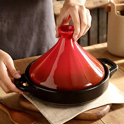 JOHQNVIGP Cast Iron Casserole Dish with Lid, for 1-6 People, Unglazed Natural Cooking Tagine, Toxic Free, for Your Kitchen, Red(25.5cm/2.4L)