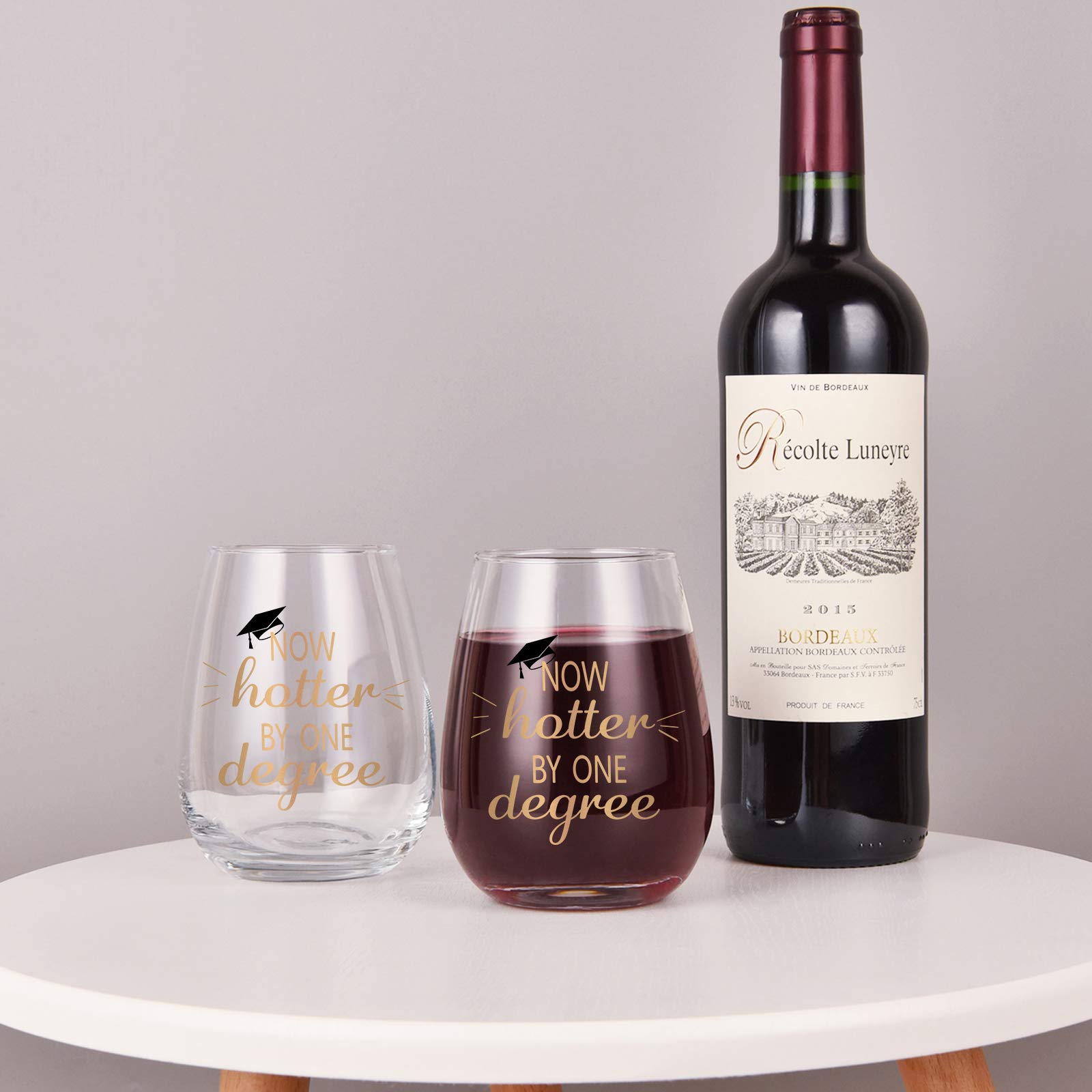Graduation Gift - Now Hotter by One Degree Stemless Wine Glass 15Oz, Graduation Wine Glass for Him, Her, College Graduates, High School Graduates