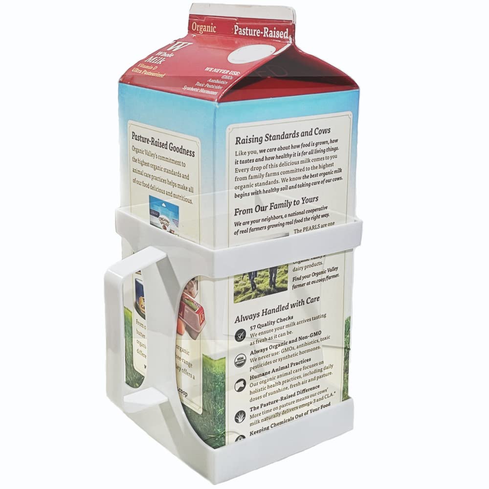 HandiHandleĀ® Half Gallon Milk, Juice, or Beverage Carton Holder | Lightweight and Slim to Save Refrigerator Space | for Seniors, Home Kitchens, Coffee Shops, Restaurants, and Baristas. (1)