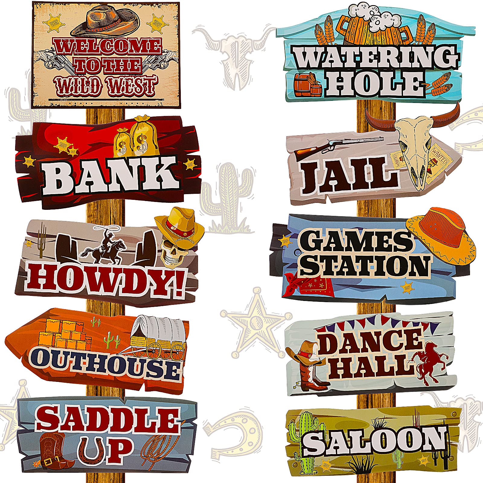Jetec 20 Pieces Western Party Directional Sign Western Cowboy Theme Wild West Party Large Yard Sign Cowboy and Cowgirl Party Decor Welcome Outdoor Wall Sign Party Supplies Photo Props (Retro Color)