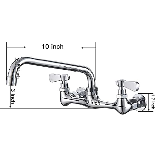 Evolvegoods Kitchen Sink Faucet with 10 Inch Swivel Spout Commercial Centerset Sink 2 Handle Polished Chrome Utility Laundry Restaurant rv Kitchen Faucets Wall Mount
