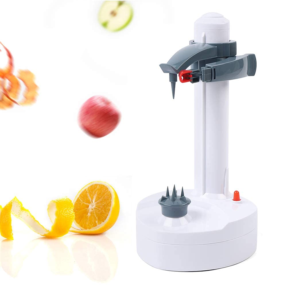 Electric Household Rotating Fruit Vegetable Peeler, White Multifunctional Electric Automatic Peeler Stainless Steel Electric Potato Peeler Machine Apple Paring Machine Kitchen Peeling Tool