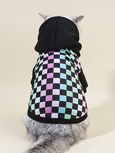 QWINEE Dog Hoodie Pet Clothes Checkered Cold Weather Clothes Winter Sweatshirt for Cat Puppy Small Medium Dogs Kitten Multicolor L