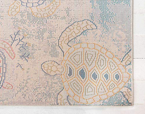 Unique Loom Positano Collection Coastal Modern Turtles Beige Area Rug (8' x 10')