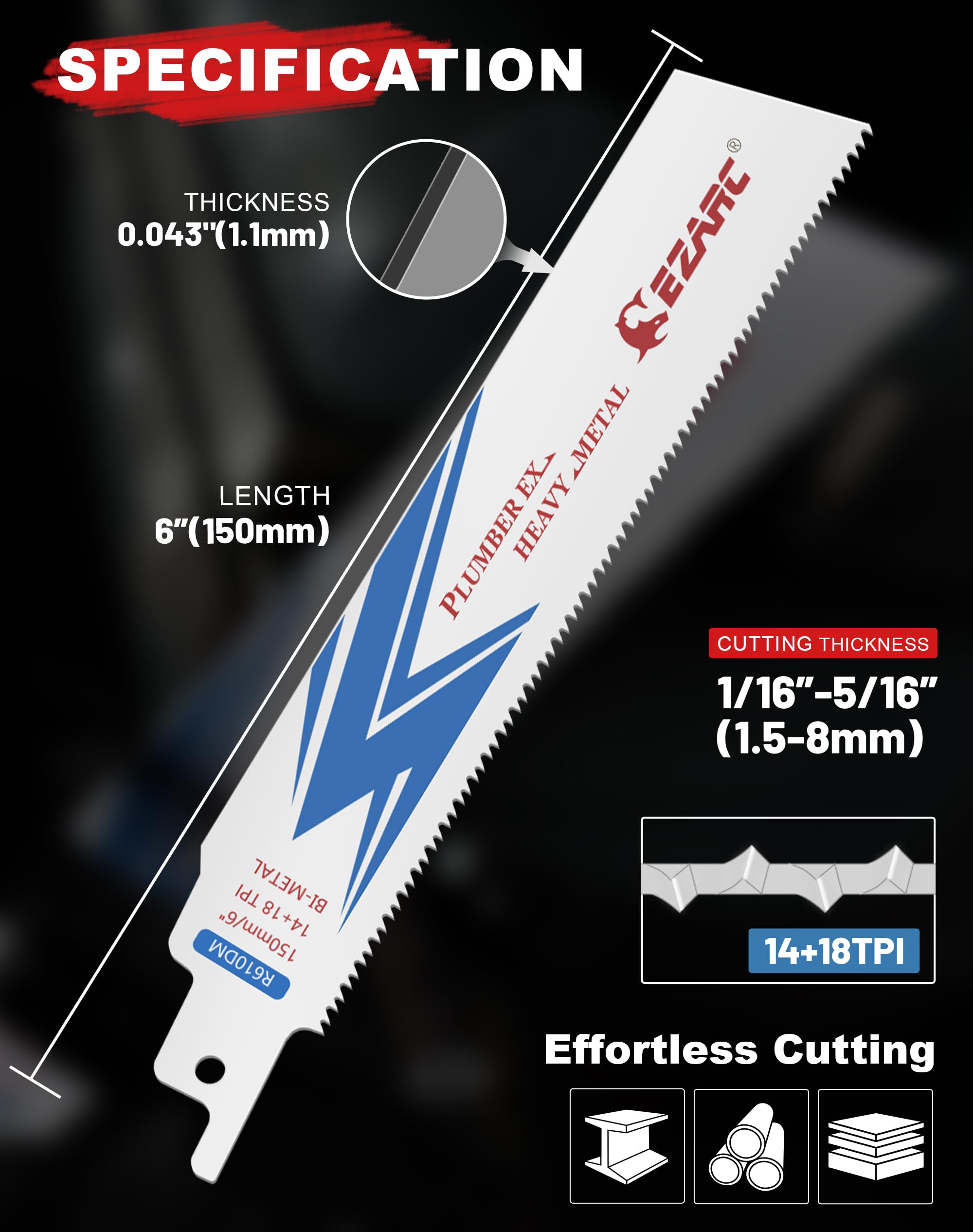 EZARC Reciprocating Saw Blade, 6-Inch Bi-Metal Sawzall Blades 14/18TPI for Steel Demolition R610DM (5-Pack)