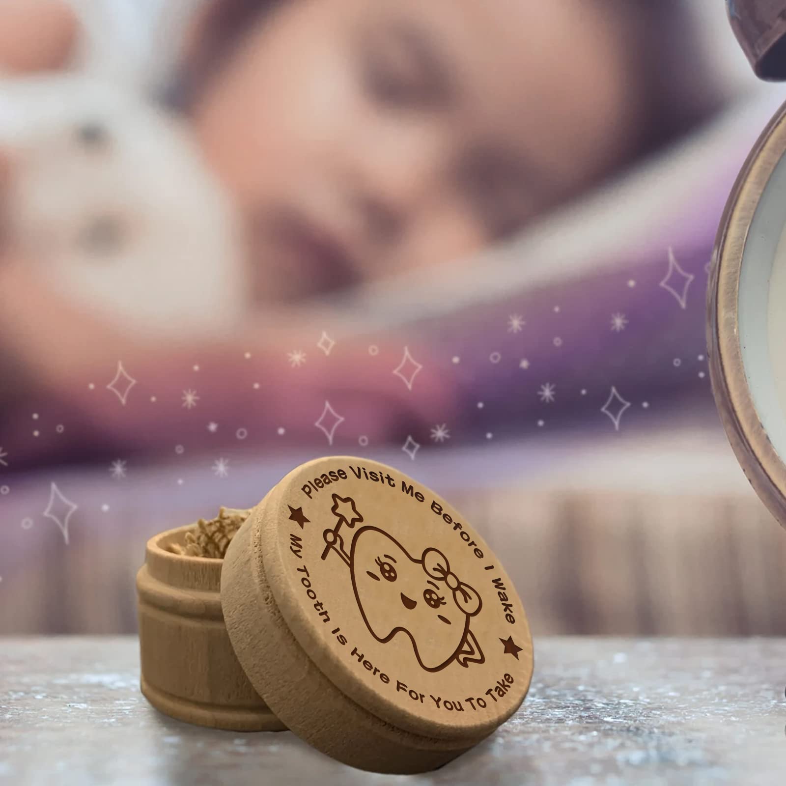 INFUNLY 3pcs/set Tooth Box for Kids Wooden Tooth Fairy Box Baby Teeth Keepsake Box Round Tooth Holders for Baby Shower Birthday Gift